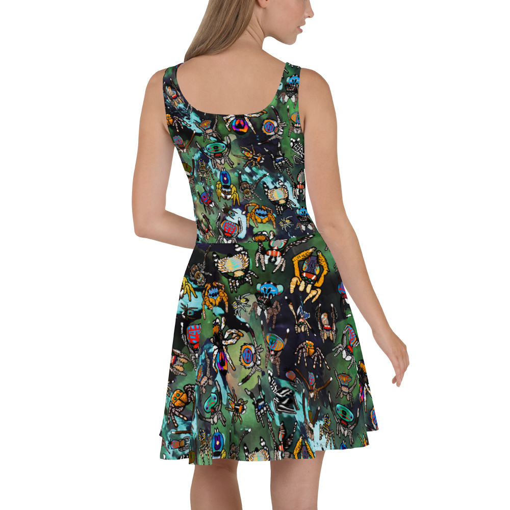 Maratus Melee - Skater Dress in Forest Bathing Green | Penguin Empress Studios
