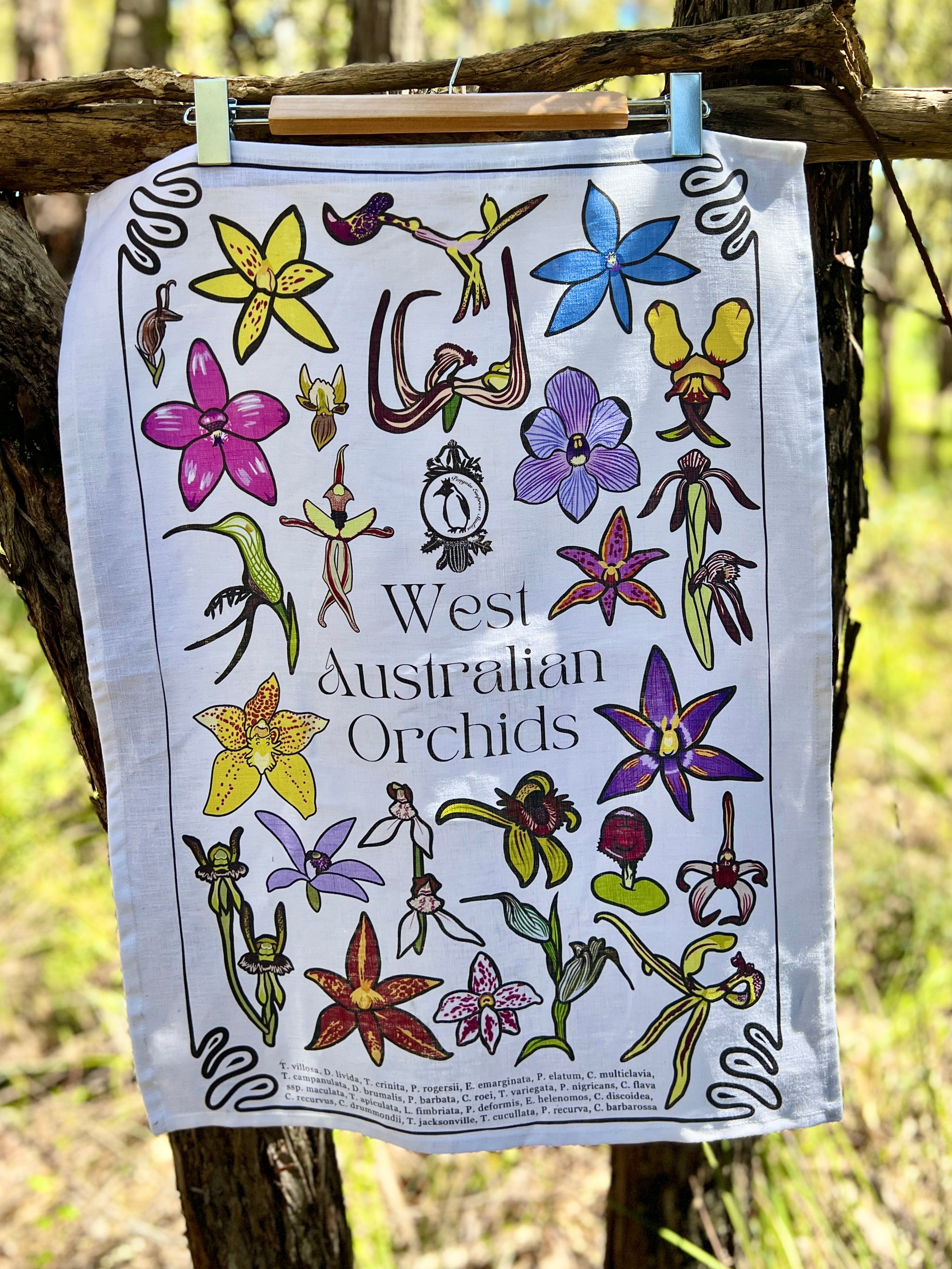 West Australian Orchids - Linen Tea Towel | Penguin Empress Studios